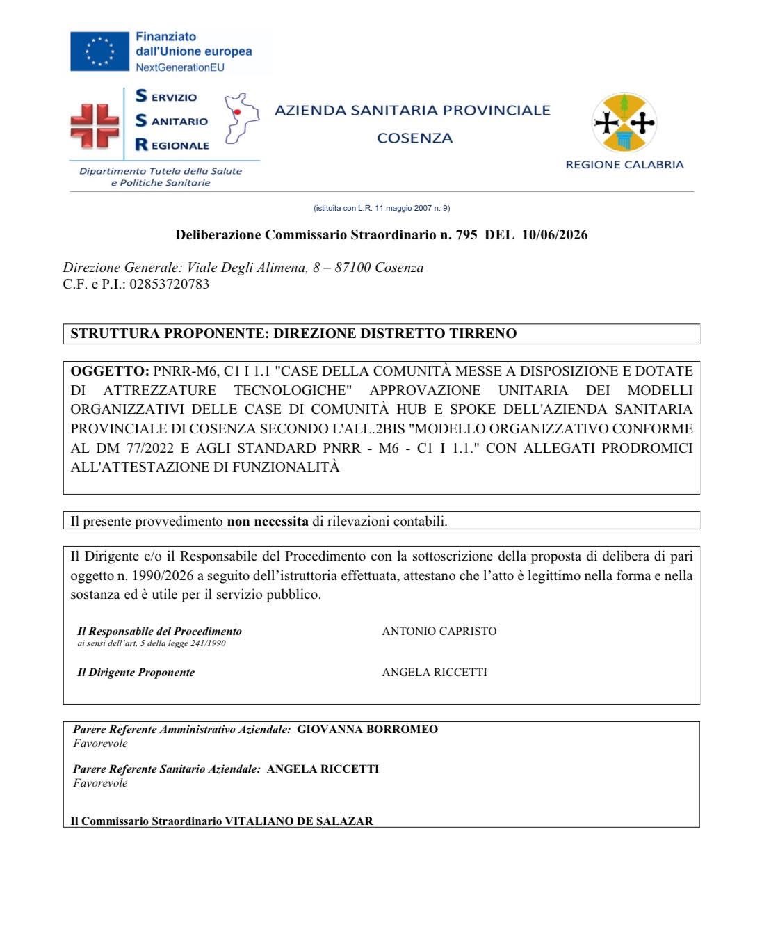 Case della Comunità ASP Cosenza, Riccardo Rosa esprime soddisfazione ...